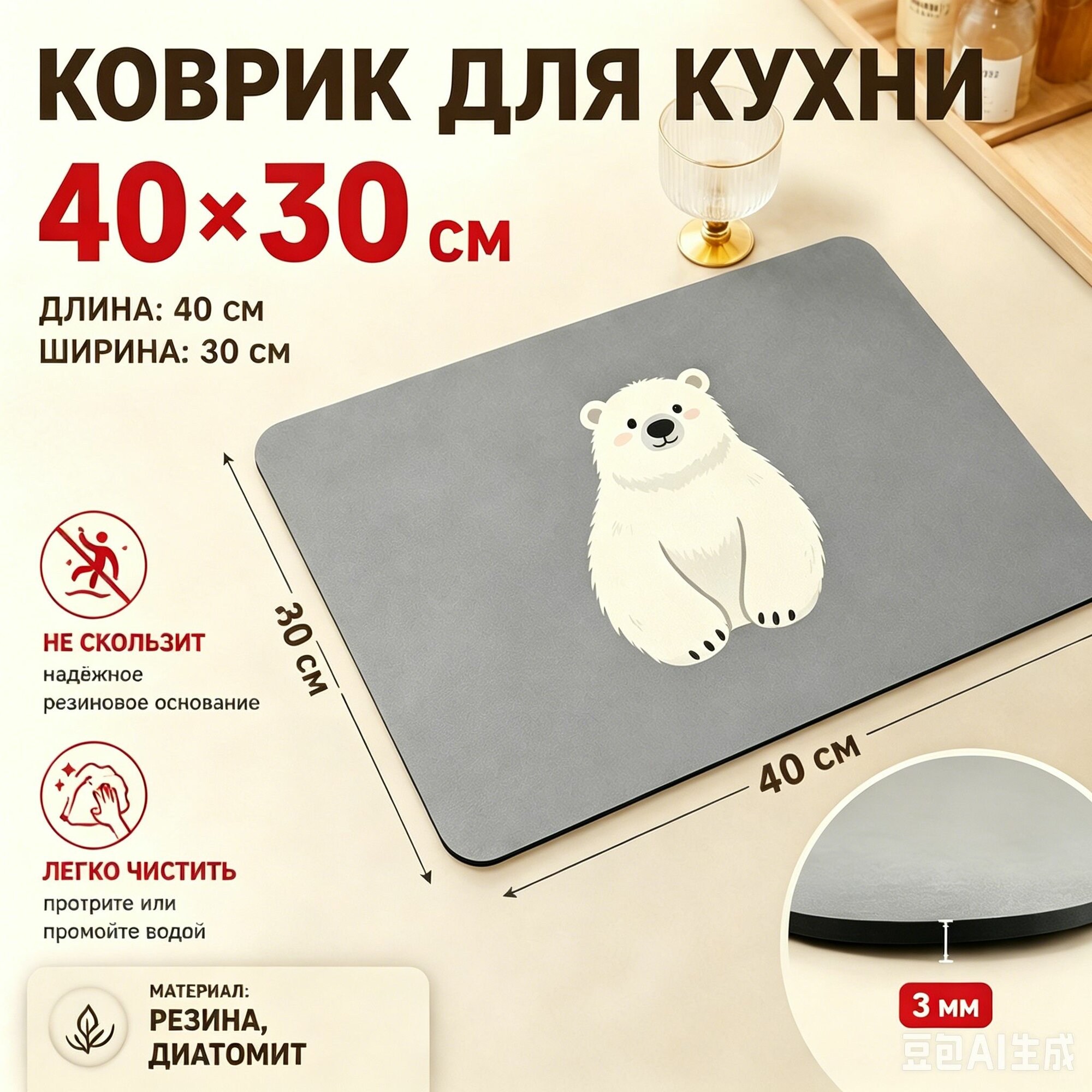 Коврик для сушки посуды, 40 см х 30 см