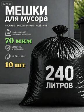 Мешки для мусора 240 л, 70мкм, 20 шт