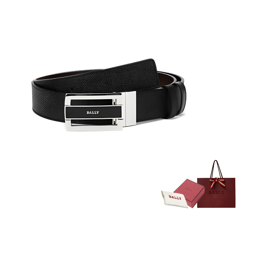BALLY Double Sided Smooth Buckle Cow Leather Belts Men's Width 3.5cm 110