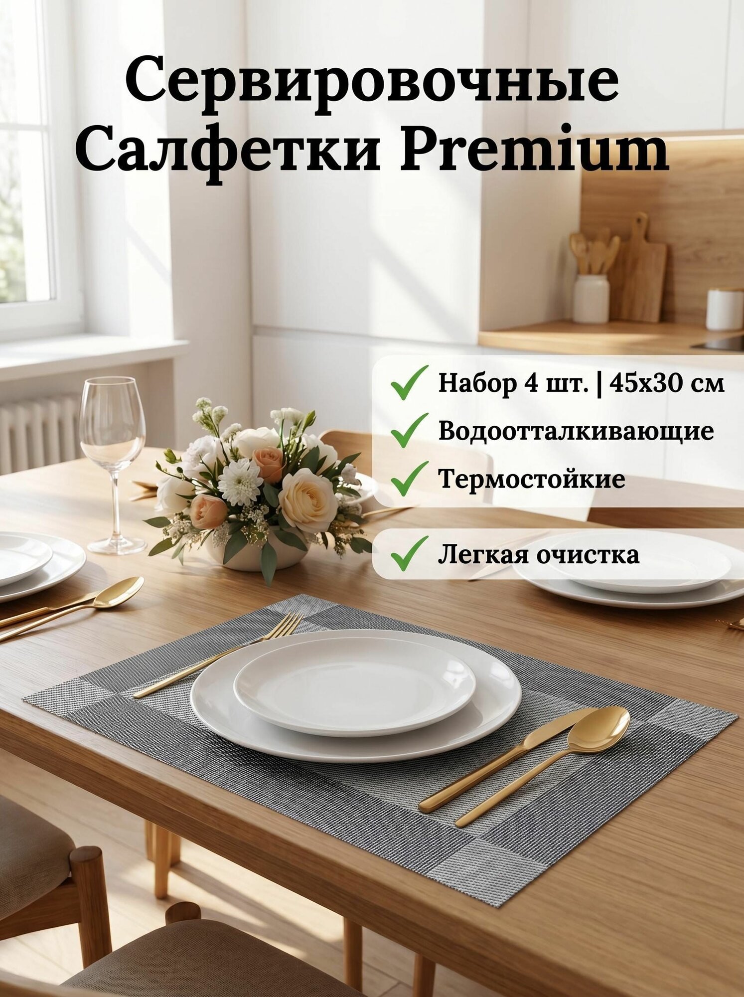 Салфетка сервировочная Полиэфирное волокно, ПВХ (поливинилхлорид) 30x45см, 4шт.