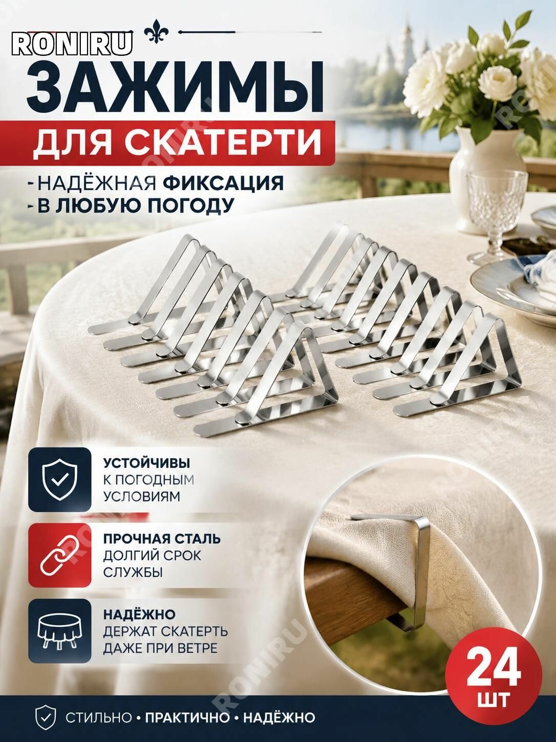 Зажимы для скатерти из нержавеющей стали, держатели серебристые для стола на пикник, свадьбу, вечеринку и праздник7.5х4.5 см