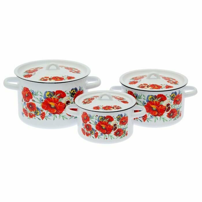 Набор кастрюль "Маки. Мечта" 3 предмета: 1,5 л, 2,9 л, 4,5 л, набор посуды для приготовления пищи