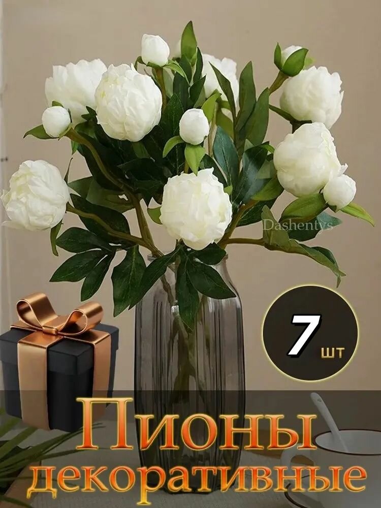 Стабилизированные цветы Пион, 47 см, 100 гр, 7 шт