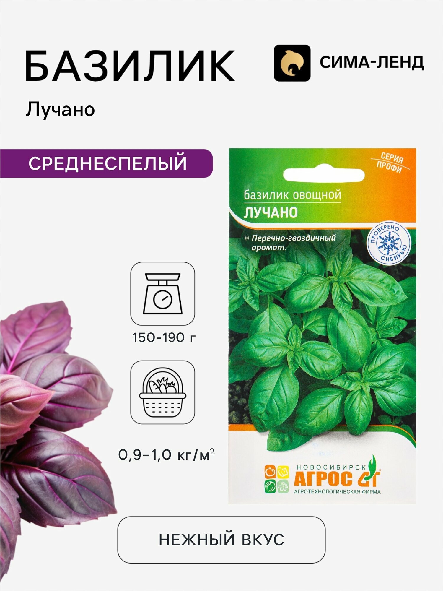 Семена Базилик овощной «Лучано», 0.4 г, «Агрос»