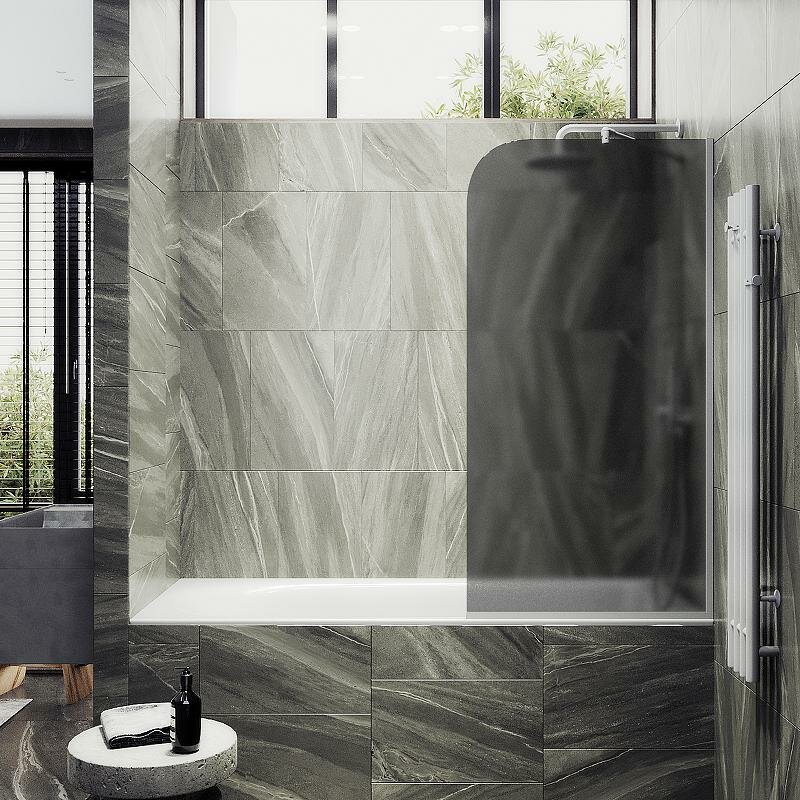Шторка на ванну Maybah Glass MGV-153-1у 740x1400 в узком профиле Белый стекло графитовое матовое