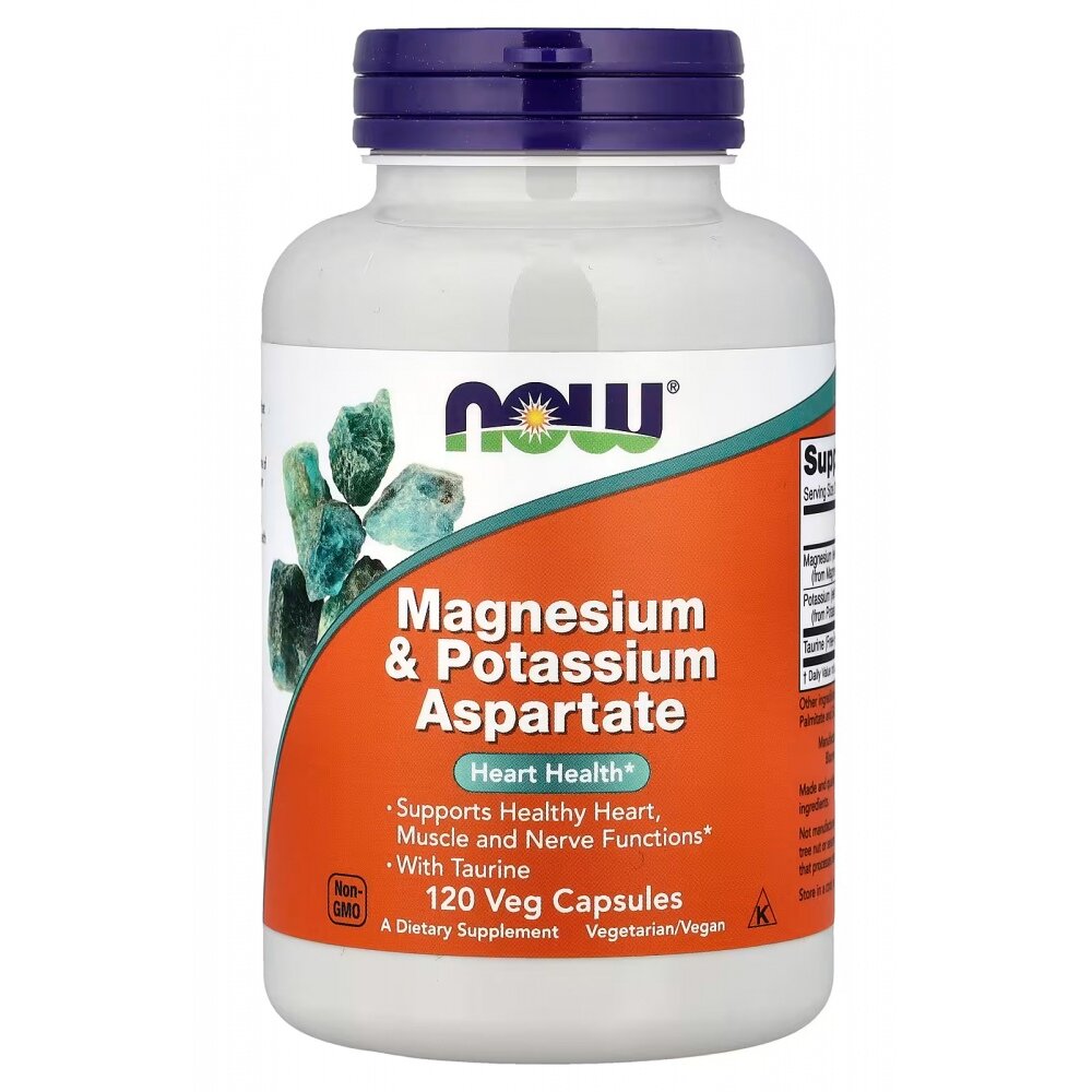 NOW Magnesium & Potassium Aspartate, 120 капсул вегетарианских