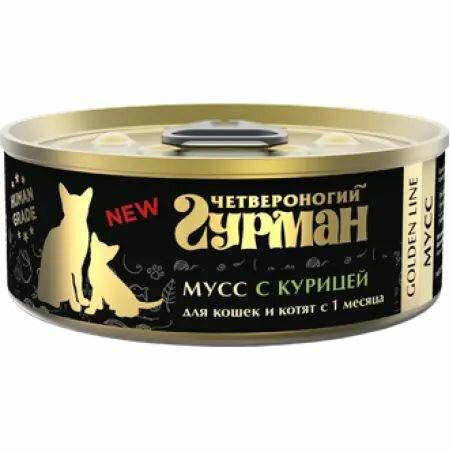 Четвероногий Гурман Golden мусс для кошек и котят с курицей, 100 г, 1 шт