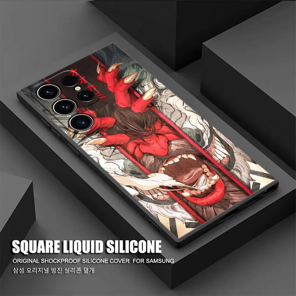 Чехол Samsung Galaxy S24 S23 S20 S21 FE S22 Ultra S10 Plus, Liquid Silicone, Hannya, ZMBLA 02