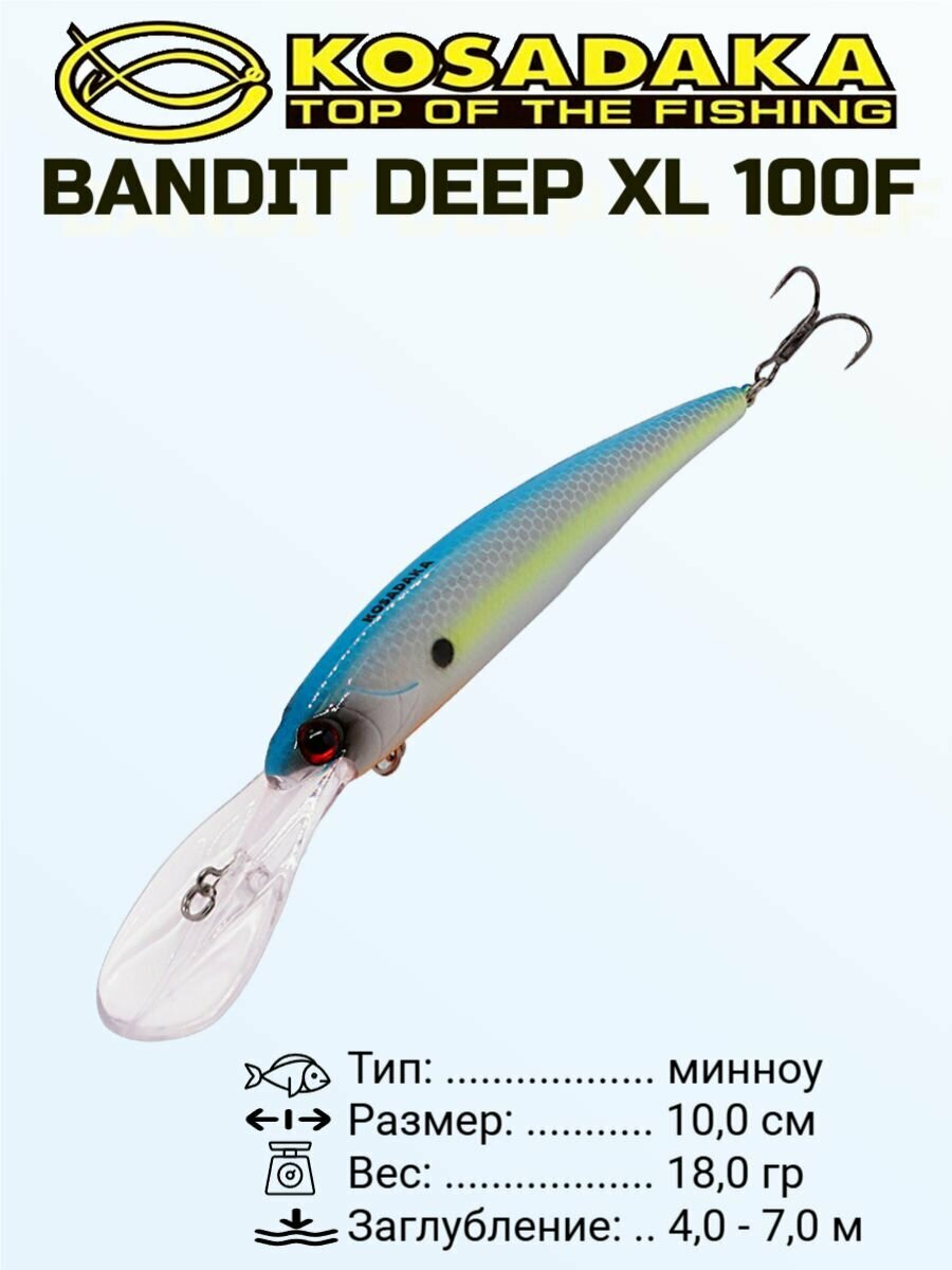 Воблер Kosadaka Bandit Deep XL 100F, плав. 100мм 18г 4-7м цв. WBA