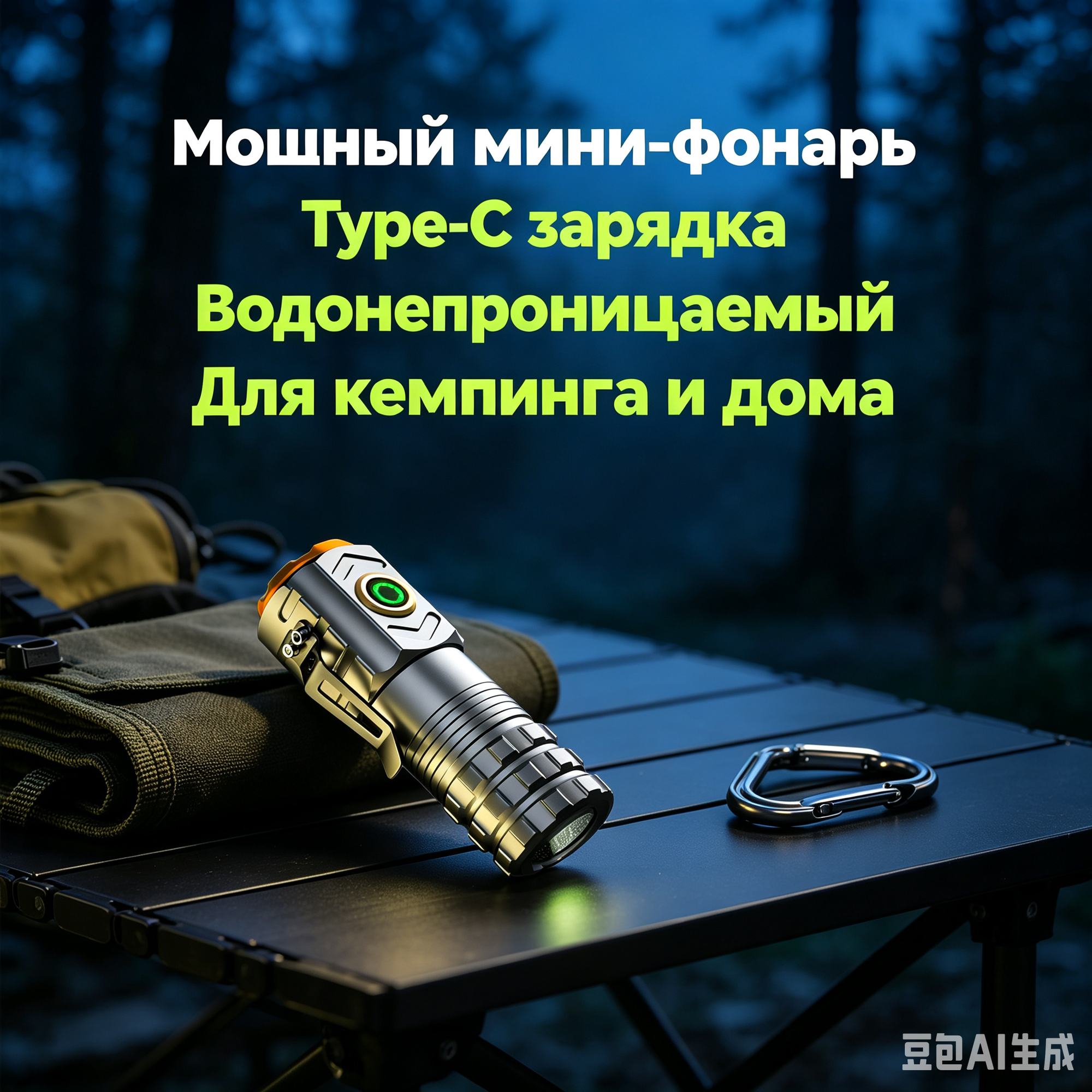 Мини-фонарик со светодиодной зарядкой, мощный ручной карманный фонарик, водонепроницаемый，Зарядка типа C