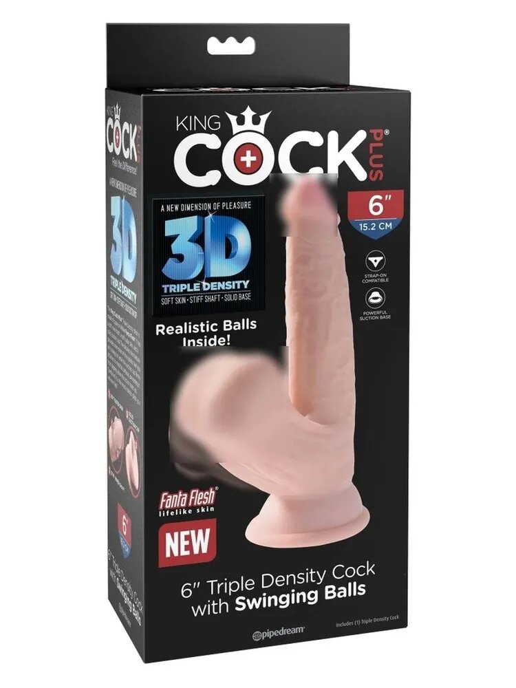 Фаллоимитатор реалистичный с мошонкой King Cock Plus, дилдо на присоске телесный, 15 см, Pipedream