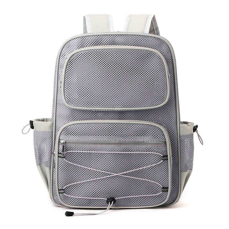 Hollow mesh style travel backpack with ventilated straps and spacious interior for outdoor brand unknown, gray