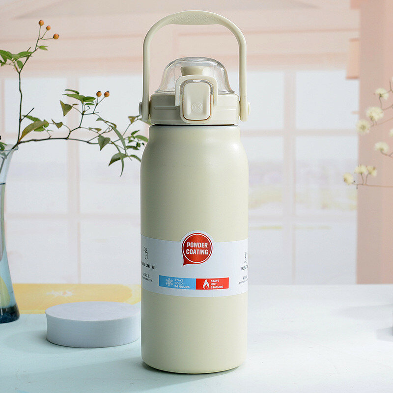 Travel insulated bottle with stainless steel construction for outdoor sports and gifts ivory 1300ml