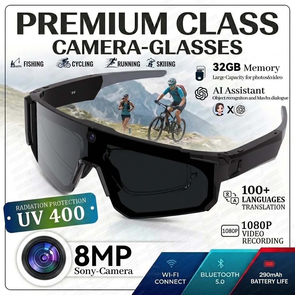 GUHUAVMI Умные очки V06 для велосипеда Black Sunglasses