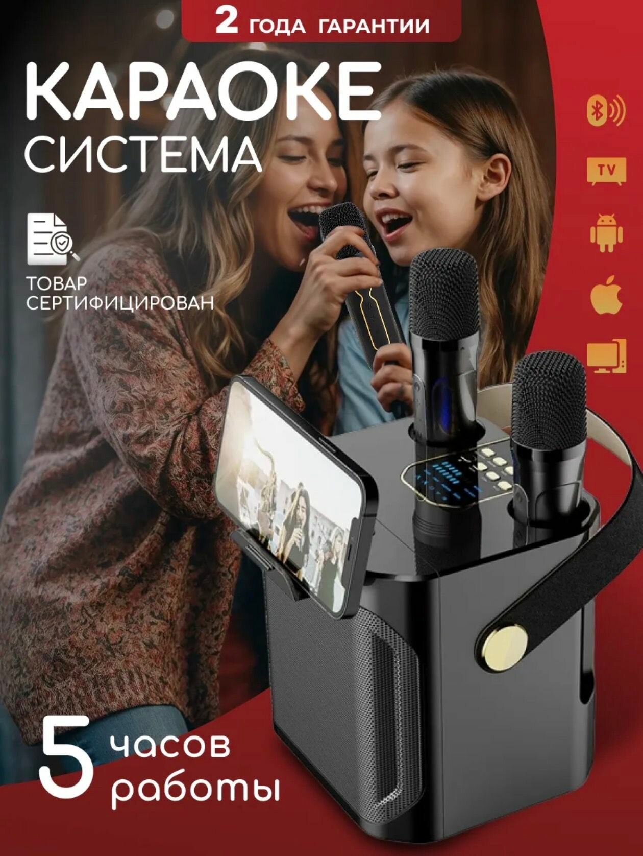 Караоке система, Колонка с микрофонами, Караоке система с двумя микрофонами