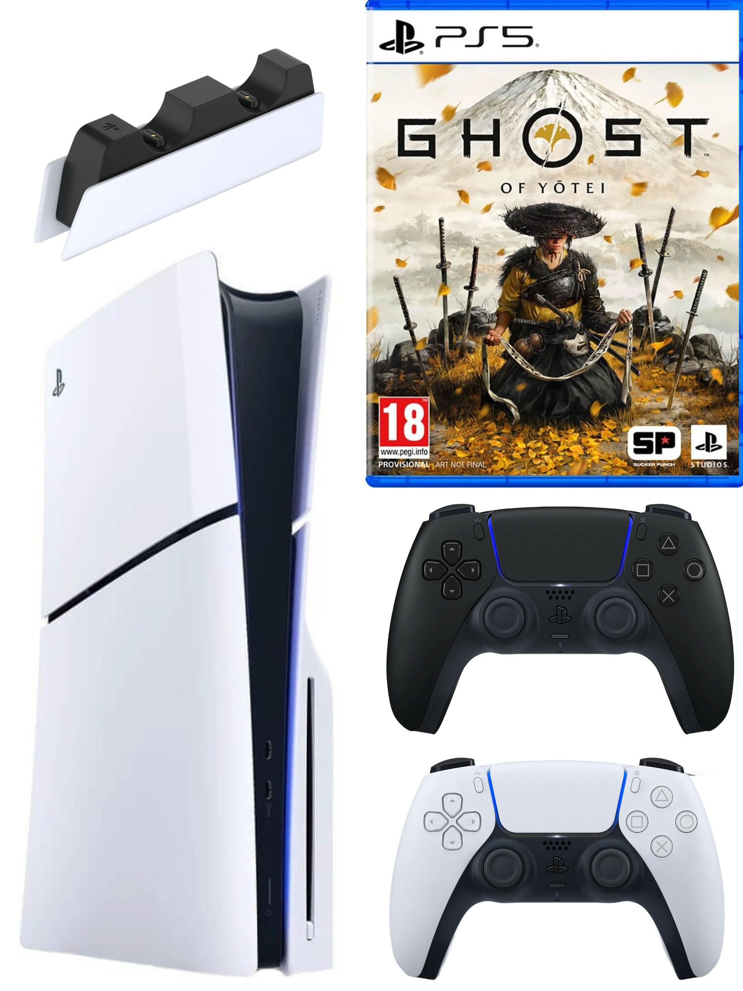 Игровая приставка Sony PS 5 Slim, 1ТБ(с дисководом)+2 геймпад+Зарядная станция+Ghost of Yotei