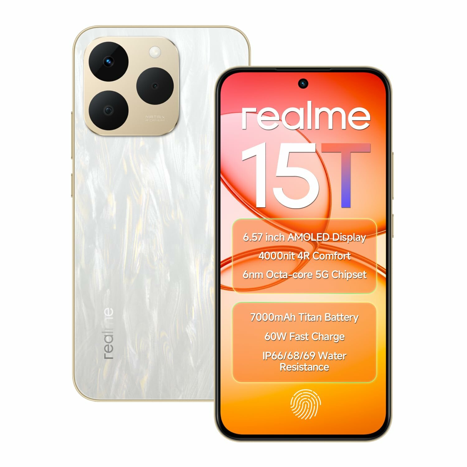 Смартфон realme 15T 8/128 ГБ серебро, 7000 мАч, IP68, NFC, 6.57" 120 Гц экран, Russian version