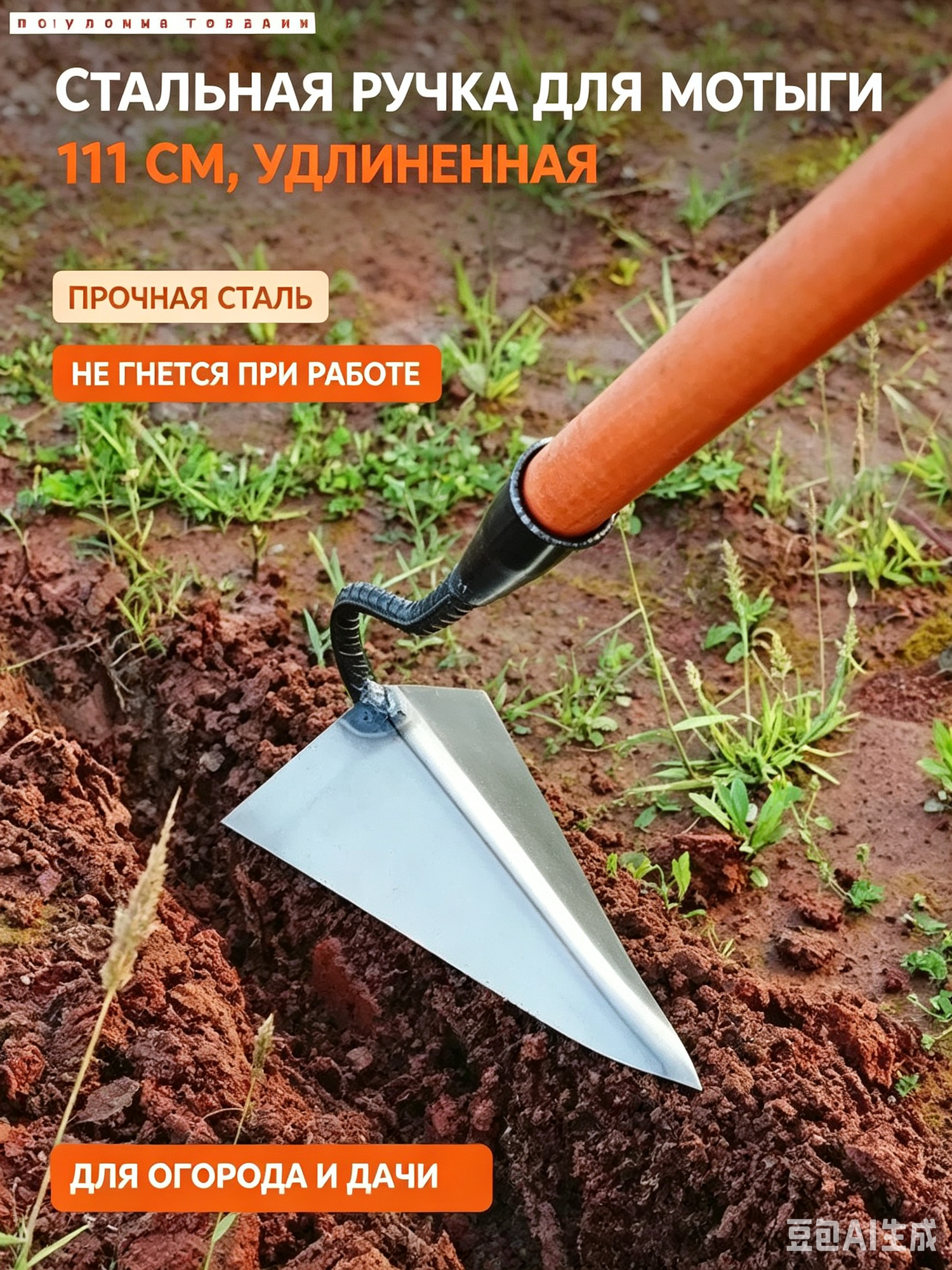 Стальная удлиненная ручка для мотыги длина 111 см, цельная металлическая рукоять для садового инструмента