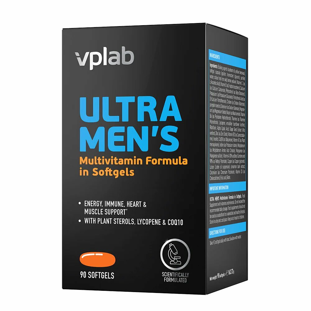 VPLAB Ultra Men's Multivitamin, Комплекс витаминов для мужчин, для иммунитета, памяти, для мышц, 90 капсул