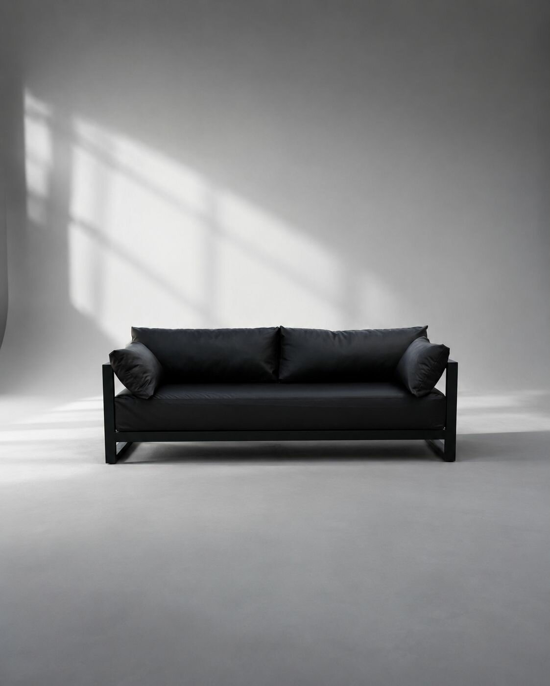 Диван лофт прямой, LOFT диван эко кожа, Нераскладной 210х80х70см, черный