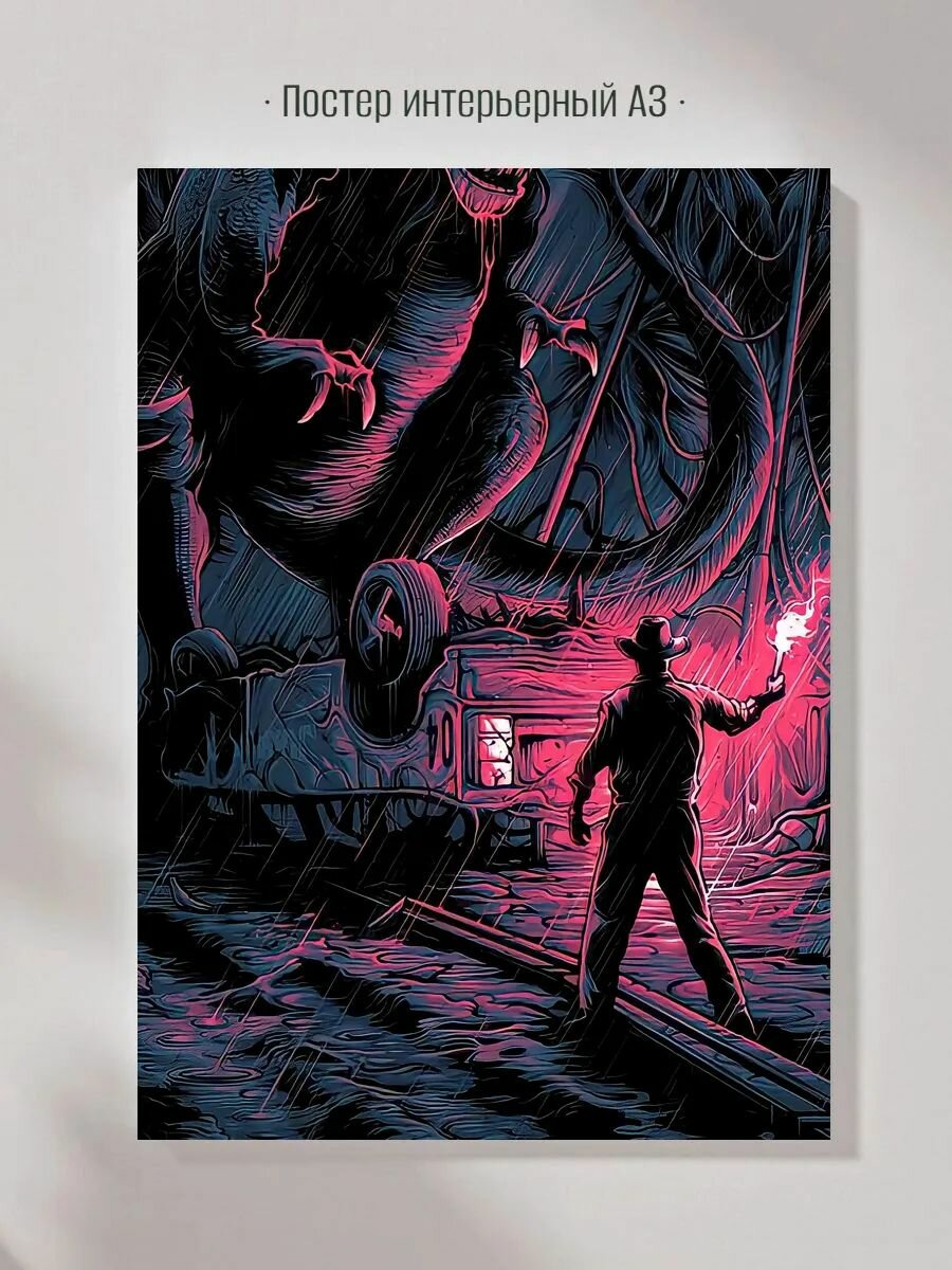 Постер, плакат на стену "T-Rex vs. Герой Неонового Шторма"