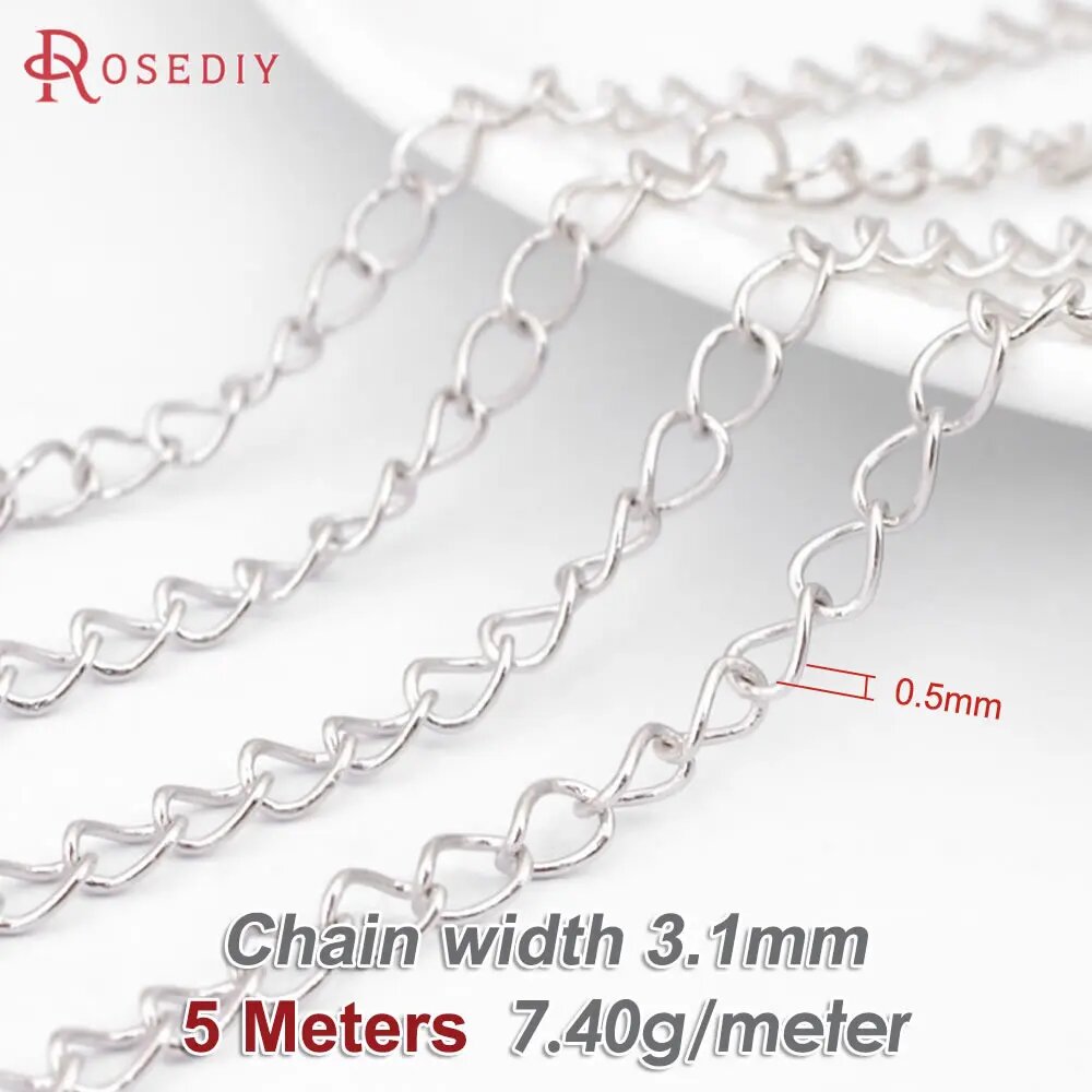 Цепочка Rosediy 5 метров, ширина 3.1 мм, цвет 25892-Rhodium