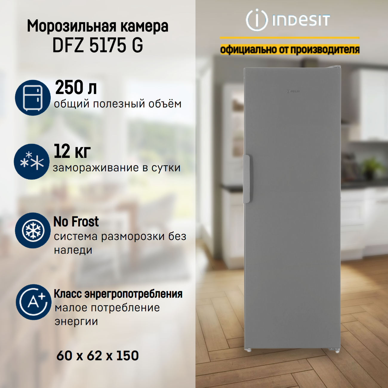 Морозильная камера Indesit DFZ 5175 G, NoFrost, цвет серебристый