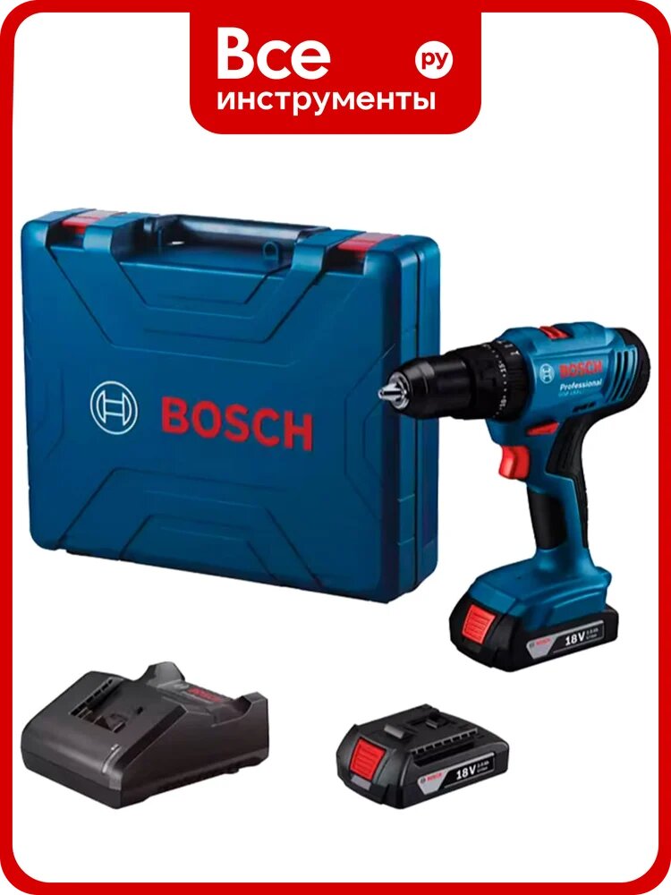 Аккумуляторный ударный шуруповерт Bosch GSB 183-LI 06019K9180, 2 см, резиновая