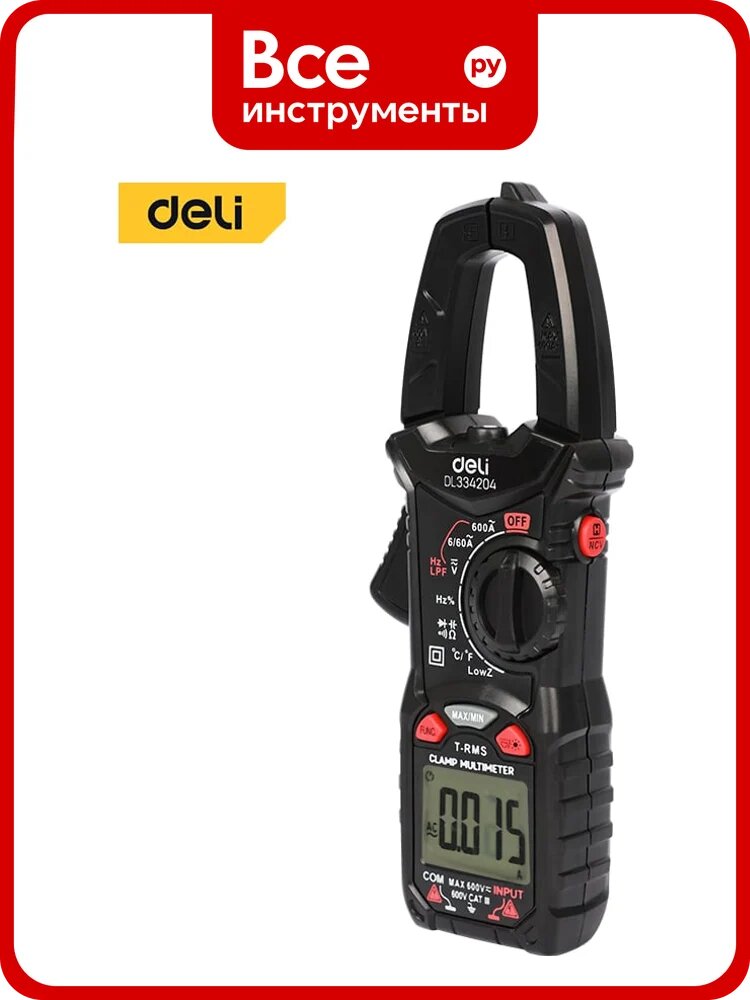 Токоизмерительные клещи цифровые DELI DL334204 (раскрытие клещей 25мм, CAT III 600В, 600А, 60 МОм) 170172