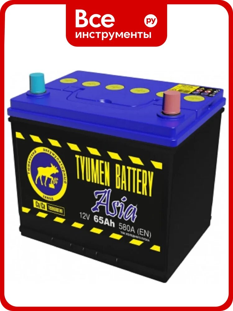 Аккумуляторная батарея TYUMEN BATTERY Тюмень 6ст -65.0 l TNSa65.0, 12‑вольтный кальциевый тип, клеммы толстый конус