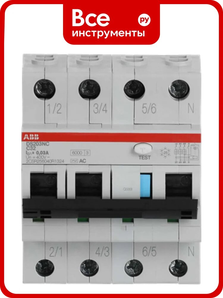 Автоматический выключатель дифференциального тока ABB DS203NC C32 AC30 2CSR256040R1324 модульный тип, четырехполюсный