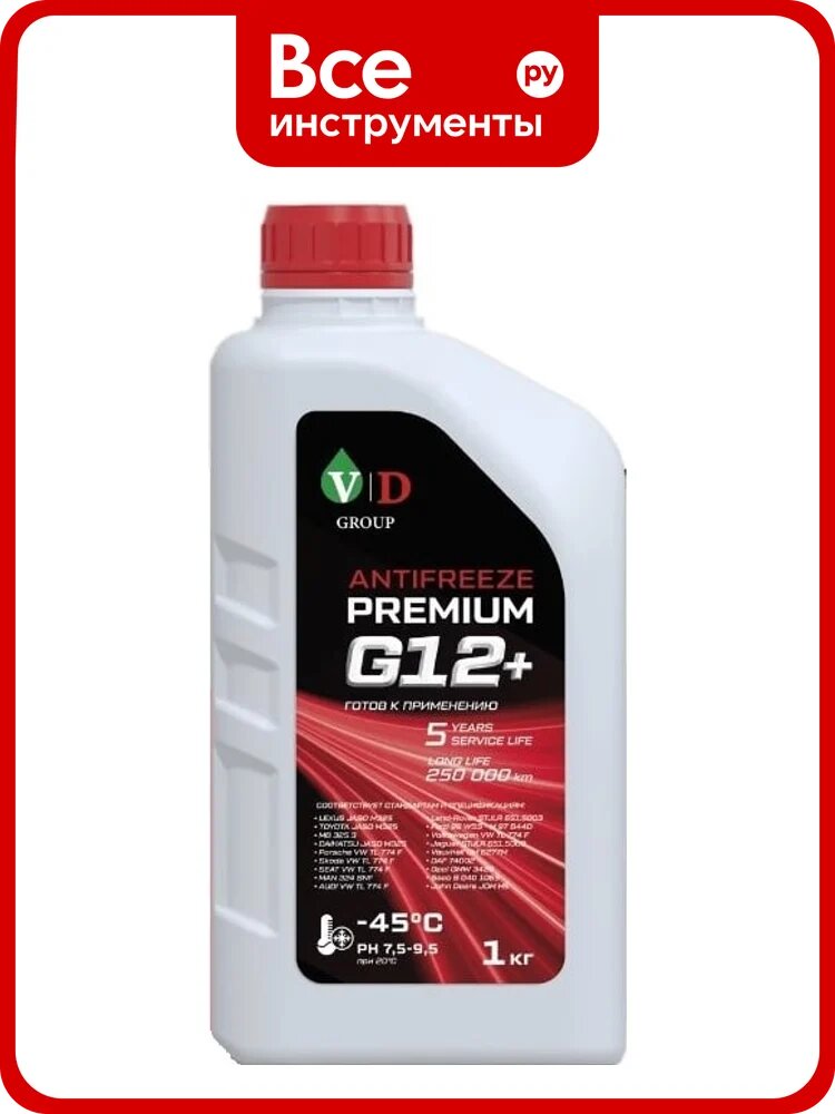 Антифриз VD GROUP VD-0001, G12, акарбоксилатный, бутылка, красный, 1 кг