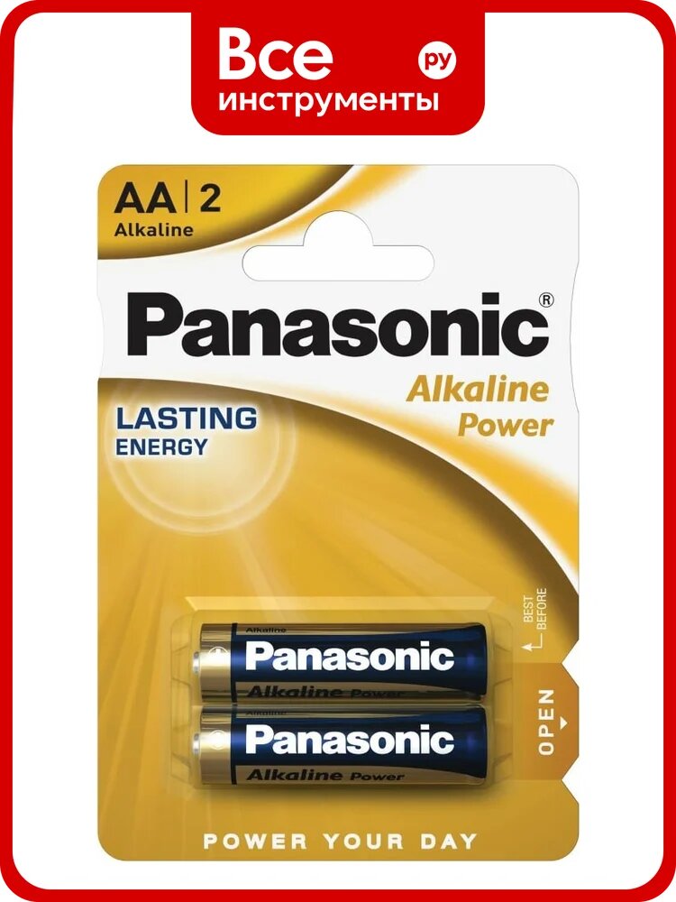 Щелочная батарейка Panasonic LR6 AA Alkaline 1.5В пальчиковый элемент, алкалиновый тип, самозаряд и надёжное напряжение