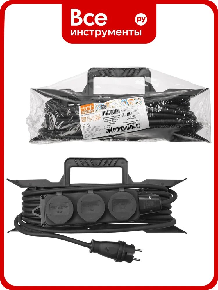 Удлинитель TDM ELECTRIC SQ1307-0247, длина кабеля 20м, 3 розетки, IP44