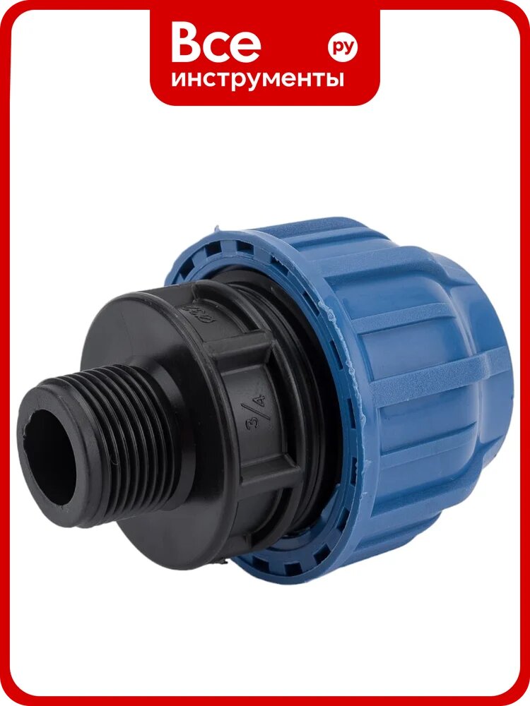 Муфта RTP с наружной трубной резьбой PN 16 D 32х3 4 11509, изготовлена из прочного полиэтилена, черного цвета