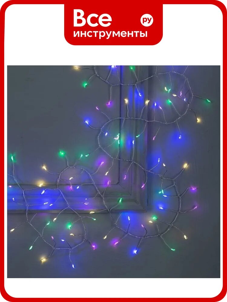 Гирлянда-нить Luazon ROSA Мишура, IP20, 10 м, Н. С. LED-200-12V, БП в комплекте, фиксинг, мультиколор,
