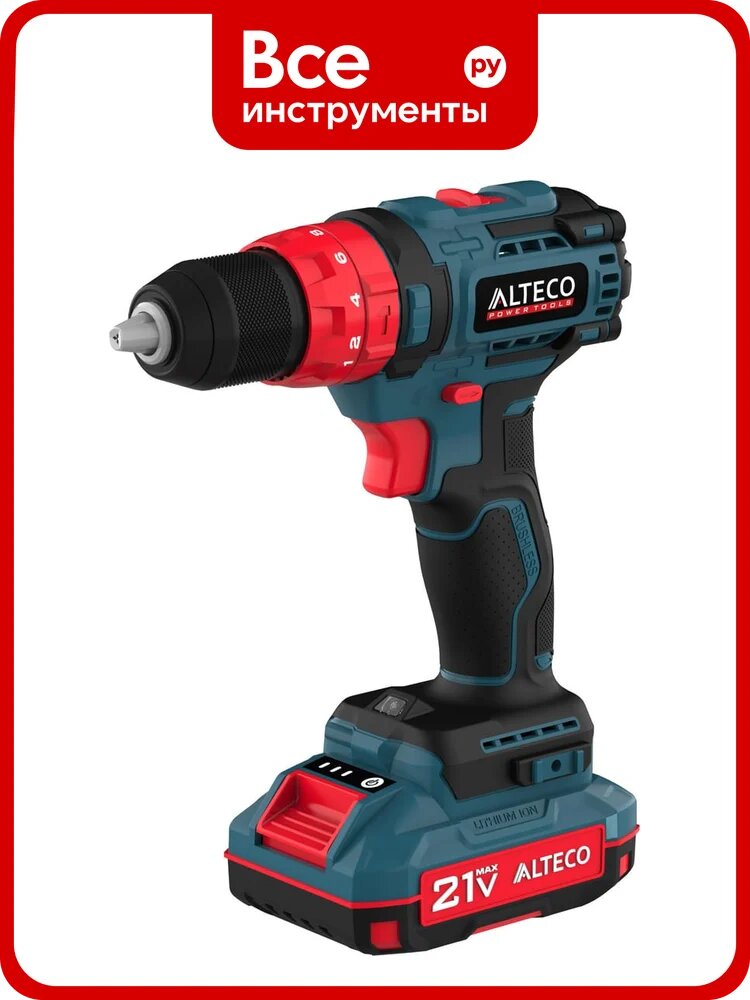 Бесщеточная аккумуляторная ударная дрель шуруповёрт ALTECO CID 21-45 BL 71409