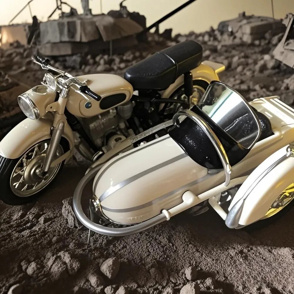 1:18 Модель мотоцикла Ural M72 USSR классический трицикл, коллекционный сувенир (без цветной коробки)