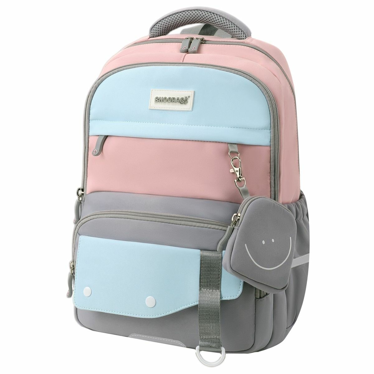 Рюкзак школьный Snoobag PROACTIVE с кошельком, 2 отделения, "Smile", серо-розовый, 40х29х17см (274445)