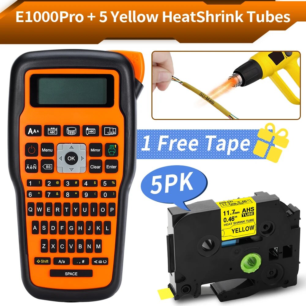Принтер этикеток Phomemo E1000 PRO + 5 желтых трубок