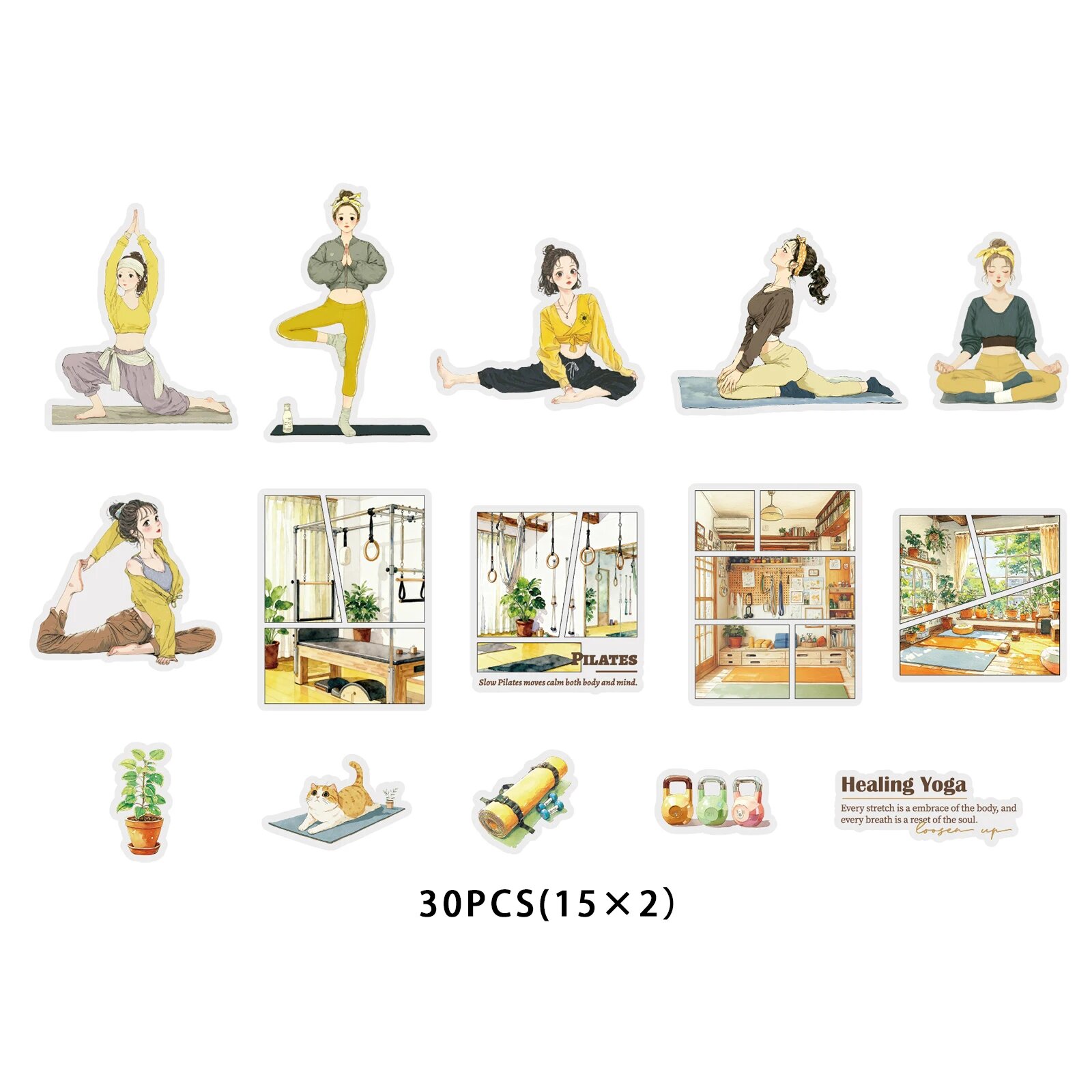 Наклейки для йоги Healing Yoga, 30 шт.