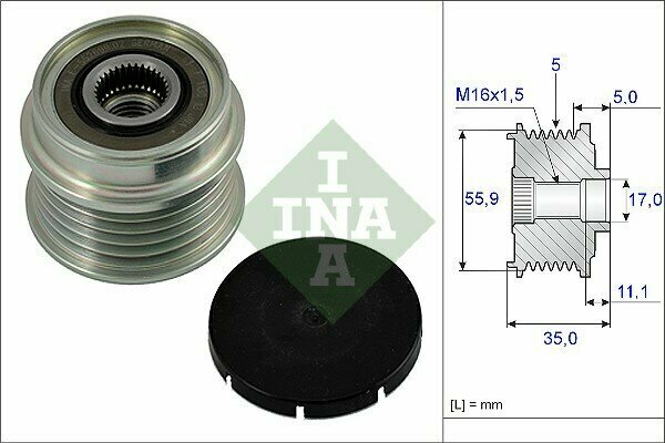 Шкив генератора AUDI A4 (B5), VW PASSAT (3B) 1.6-1.8, 1.9TDI 535000510 INA 535000510