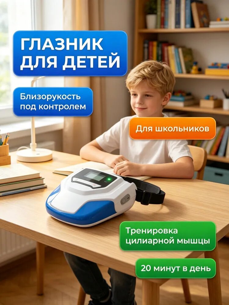 Аппарат глазник детский для зрения - массажер-тренажер с микротоками и светотерапией, 5 режимов