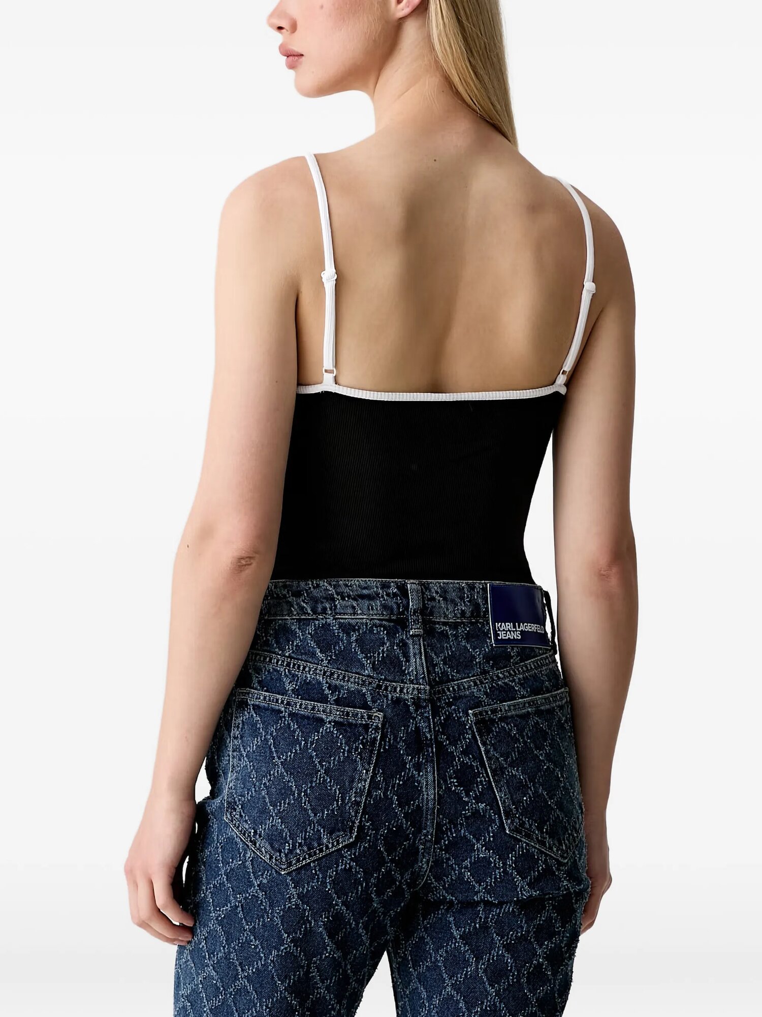 Боди бельевое KARL LAGERFELD JEANS Ribbed-knit logo-print bodysuit, размер 36 — фото 1