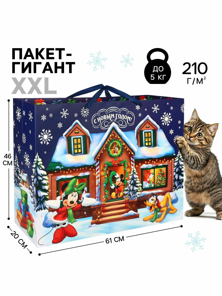 Пакет подарочный на Новый год "Чудесных мгновений!", 61 x 46 x 20 см, упаковка, Микки Маус