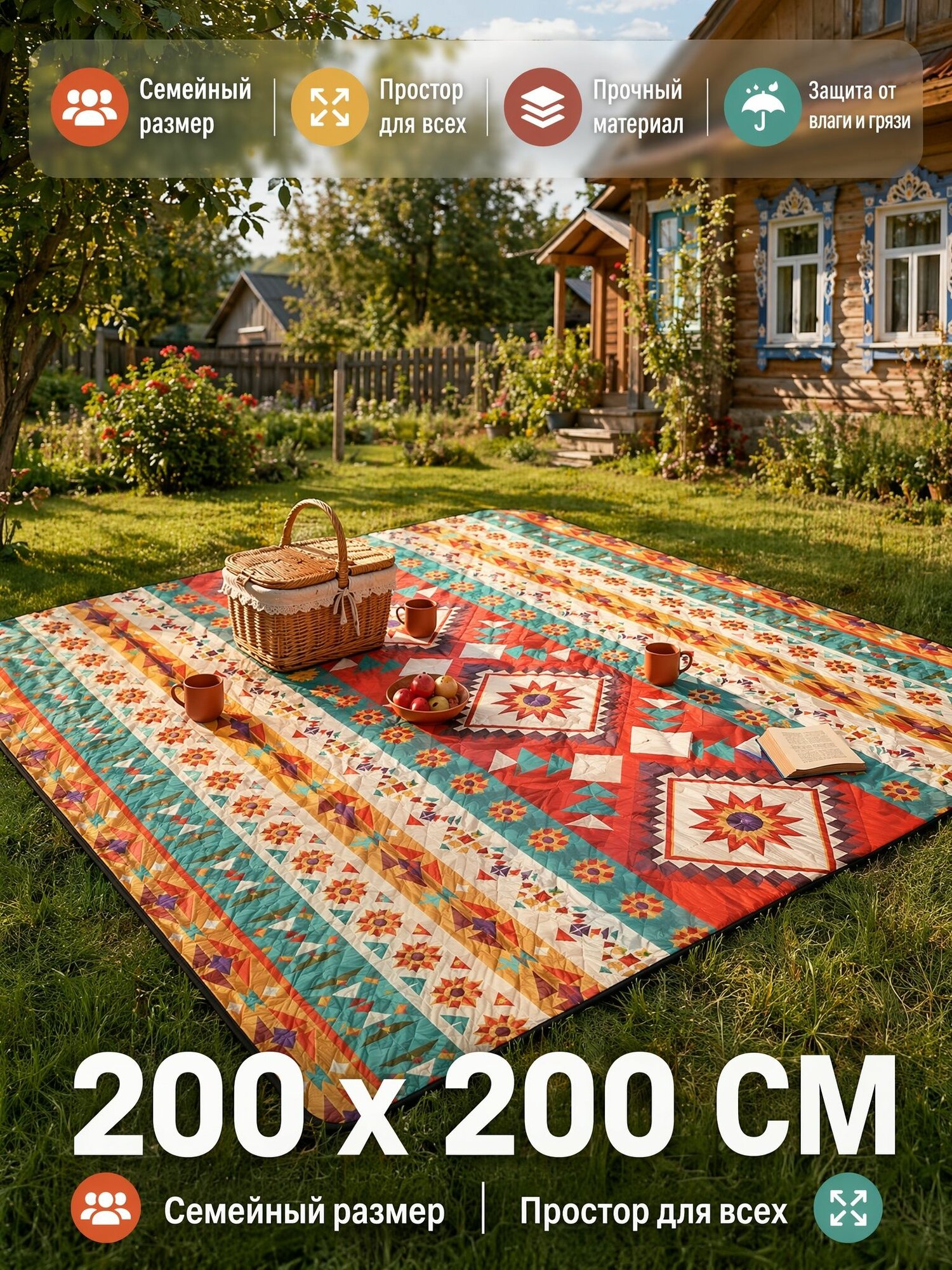 Плед непромокаемый, для пикника , 200 см х 200 см