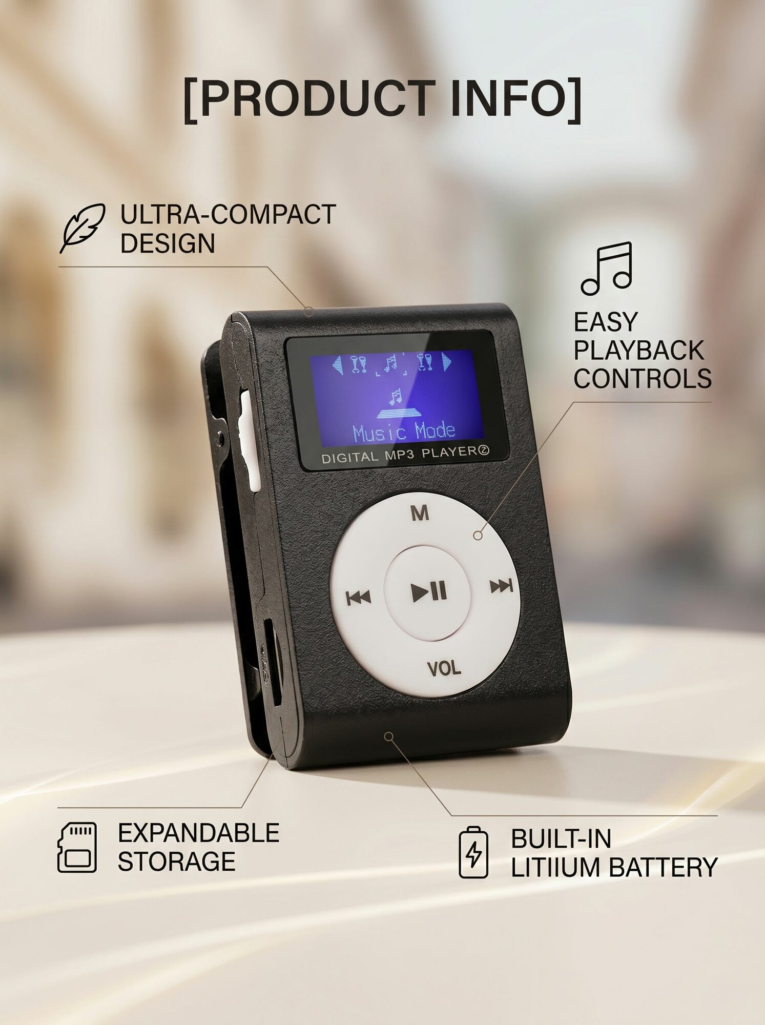 MP3-плеер 32 ГБ, черный MP3 плеер 32 гигабайта