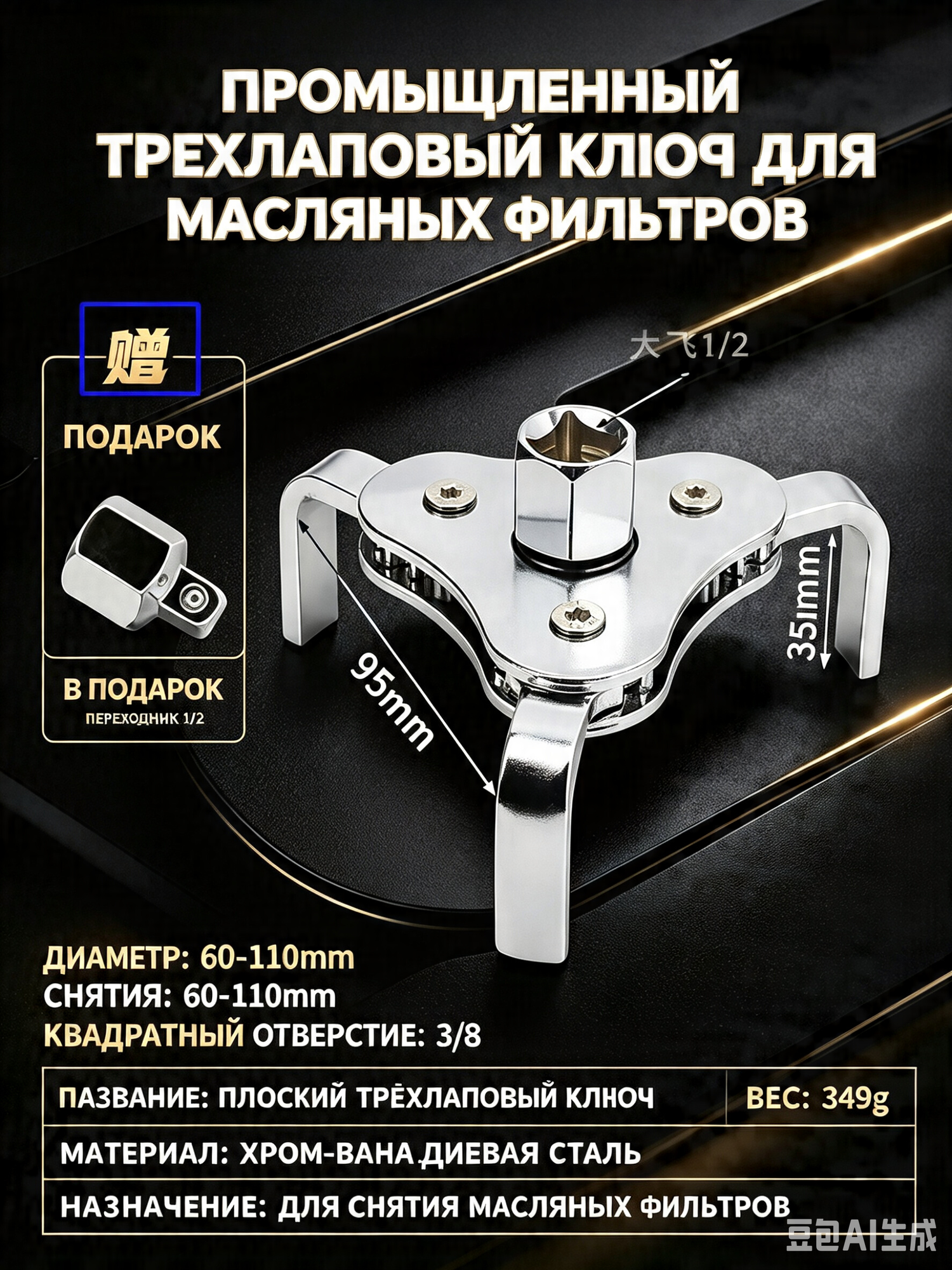 Универсальный трехлапый съемник масляных фильтров прочный хромванадий для ремонта легковых машин