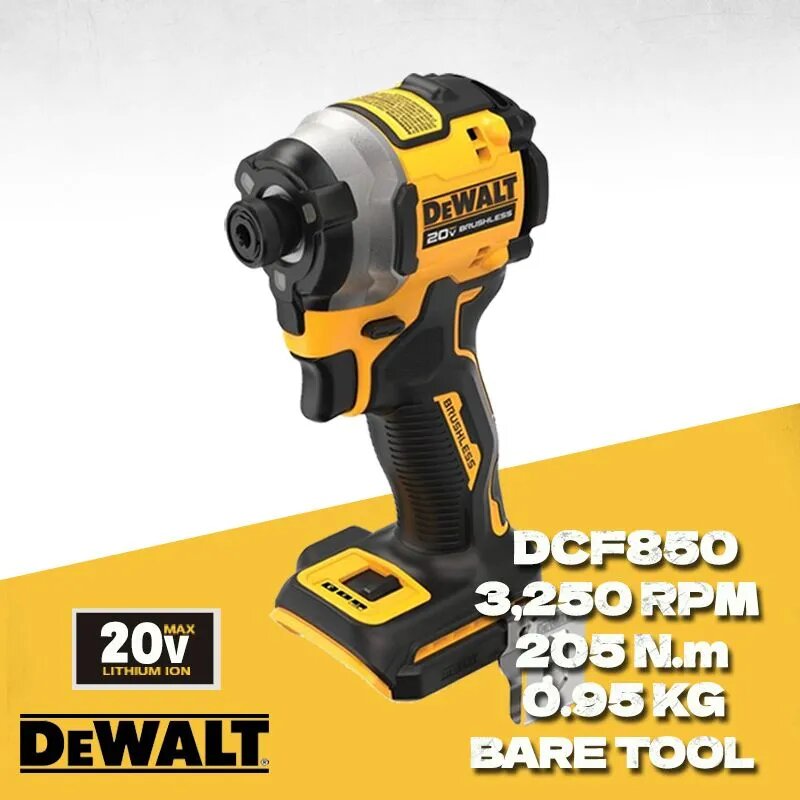 DEWALT аккумуляторный ударный драйвер 20V DCF850 бесщеточный двигатель 1/4-дюймовый электрический шуруповерт 205NM без провода перезаряжаемый электроинструмент