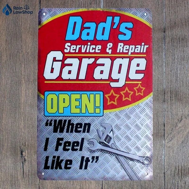 Металлическая винтажная табличка Dad's Garage 20х30 см Железо, Жесть, Эмаль